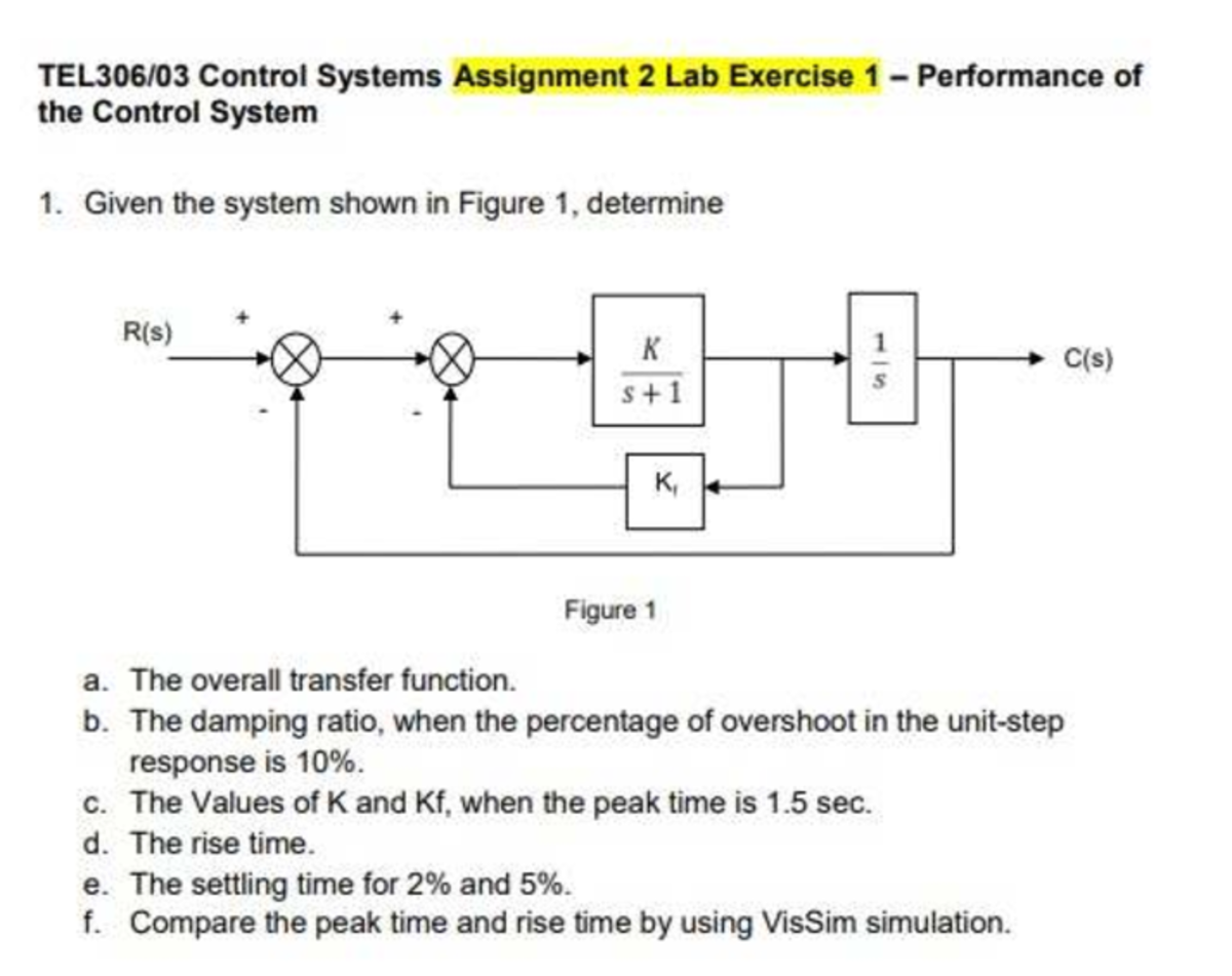 Control Systems Assignment 2: Chapter 1 Notes on Performance Analysis ...