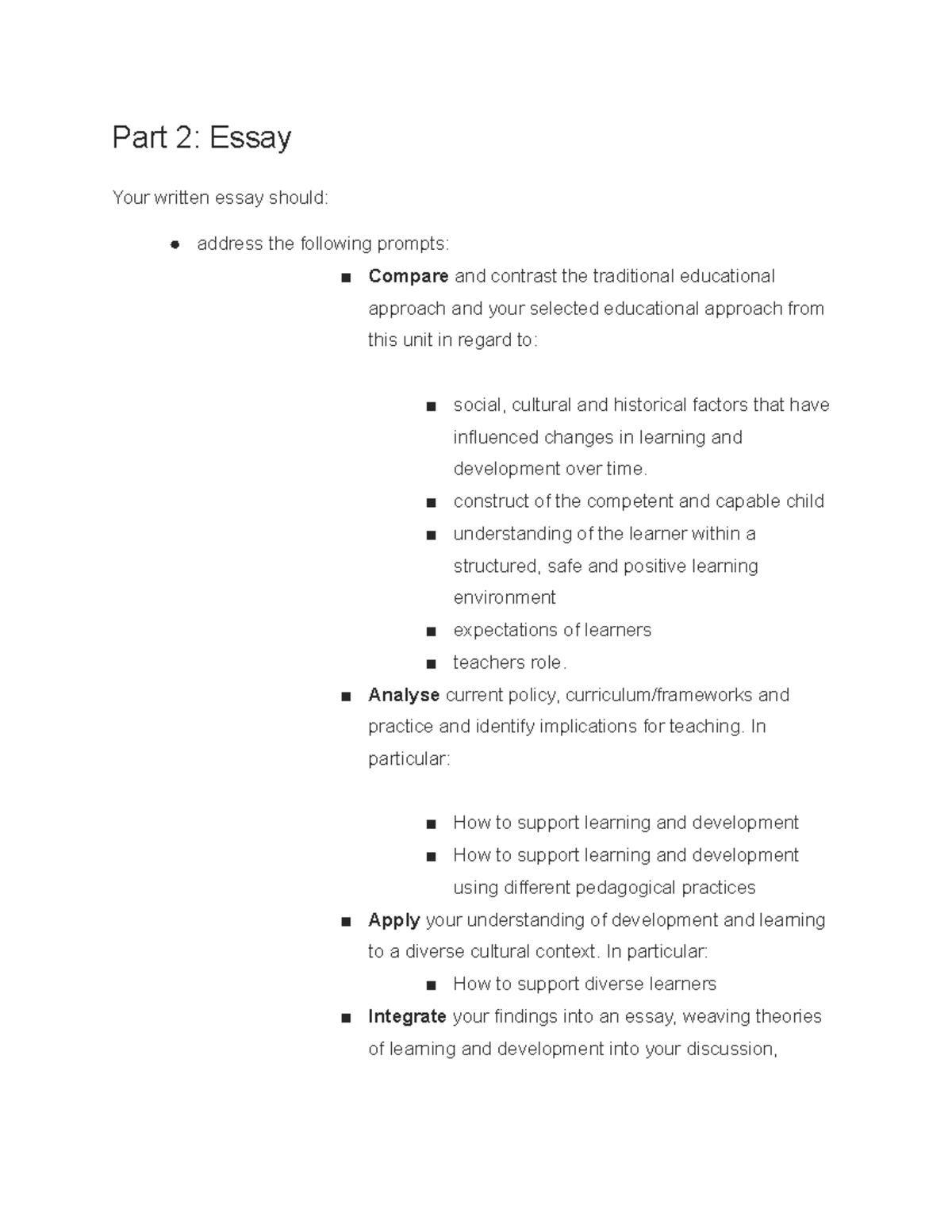 Part 2: Essay 1 - Comparing Educational Approaches & Impacts - Studocu
