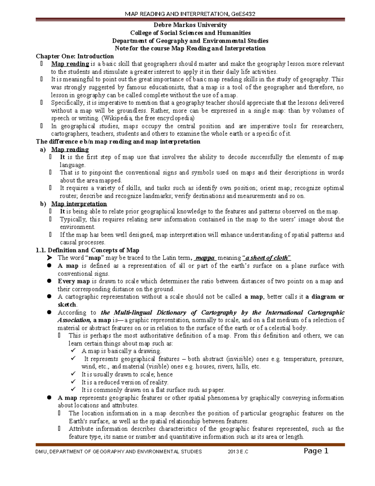 Map Reading & Interpretation Notes: GEOG 101 Lecture Overview - Studocu