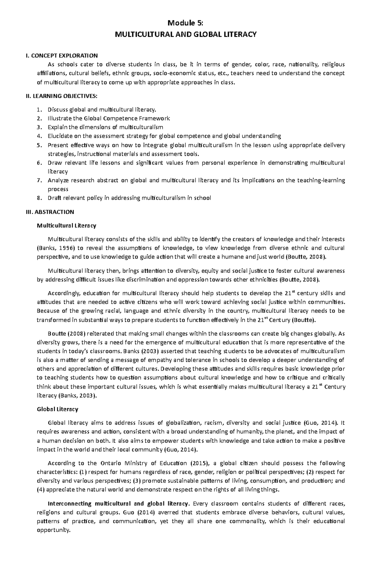 Module-5 - module - Module 5: MULTICULTURAL AND GLOBAL LITERACY I. CONCEPT EXPLORATION As ...