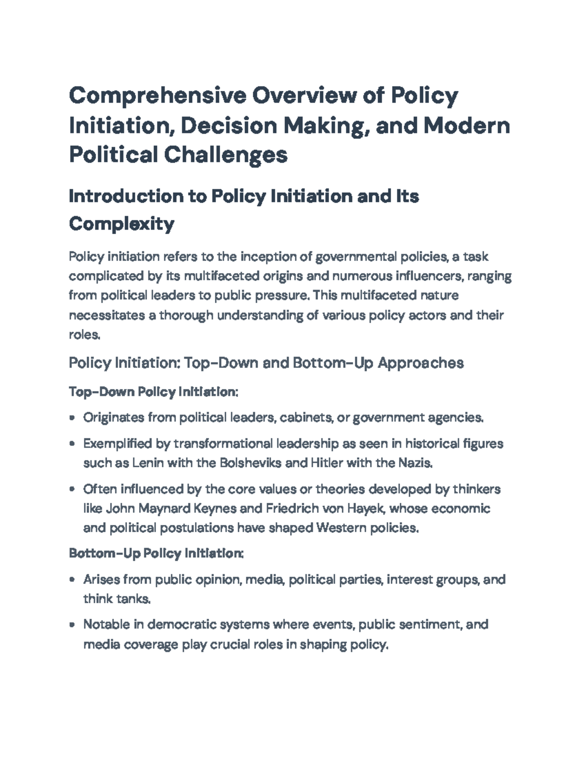Comprehensive Overview of Policy Initiation and Challenges in Politics ...