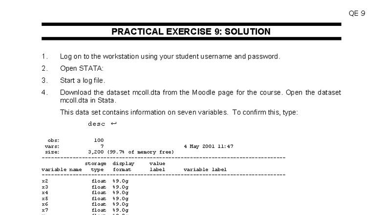 QE 9 Practical Exercise 9: Multicollinearity Analysis Solution - Studocu