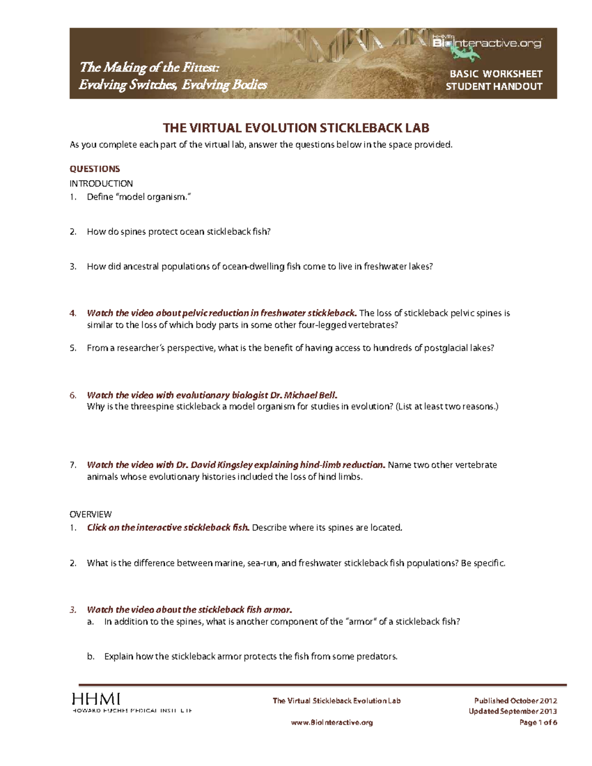 Stickleback Evolution Lab Worksheet: Natural Selection & Adaptation ...