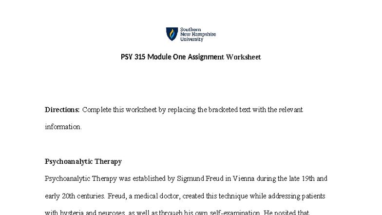 PSY 315 Module One Assignment: Psychoanalytic & CBT Overview - Studocu