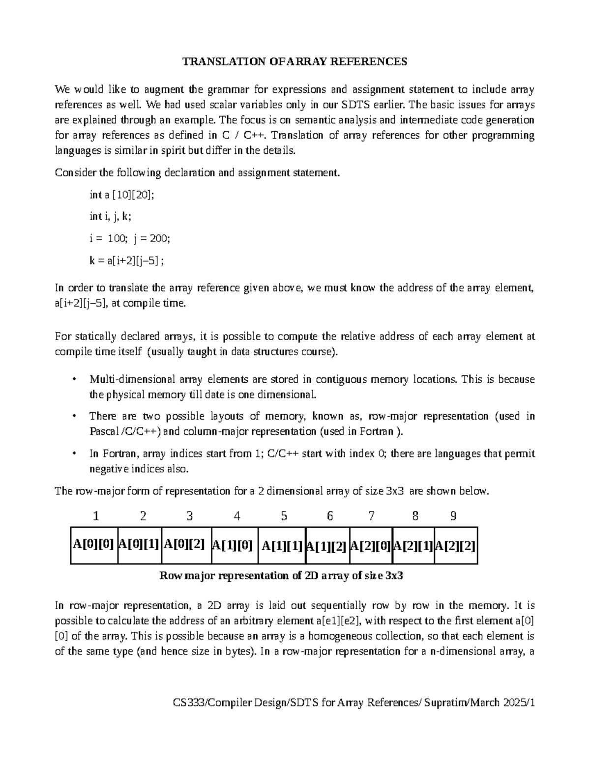 Array Reference Translation in CS333: Semantic Analysis and Code ...