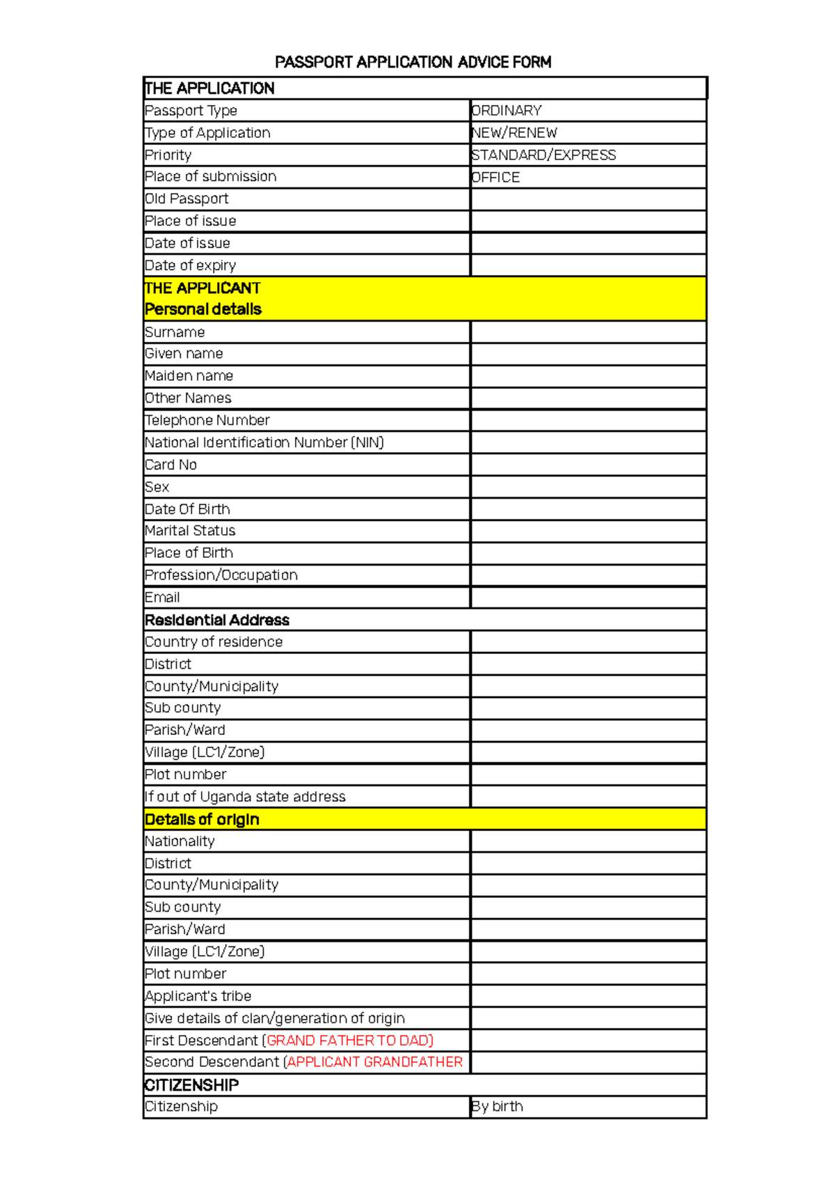 Passport Application Advice Form: Requirements & Details - Studocu