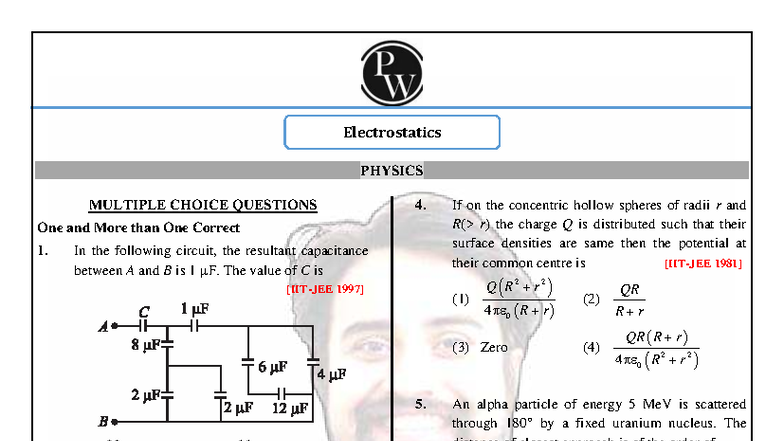 Electrostatics PYQs JEE: Multiple Choice Questions and Answers - Studocu