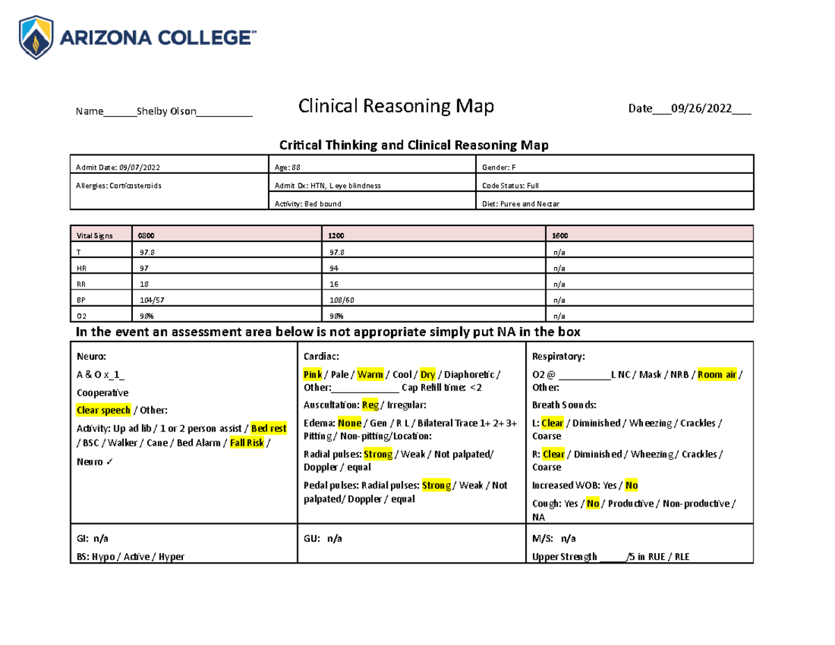 Critical thinking map 1 - Critical Thinking and Clinical Reasoning Map ...