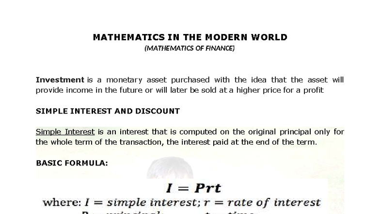 Mathematics of Finance: Simple Interest & Present Value (MMW) - Studocu
