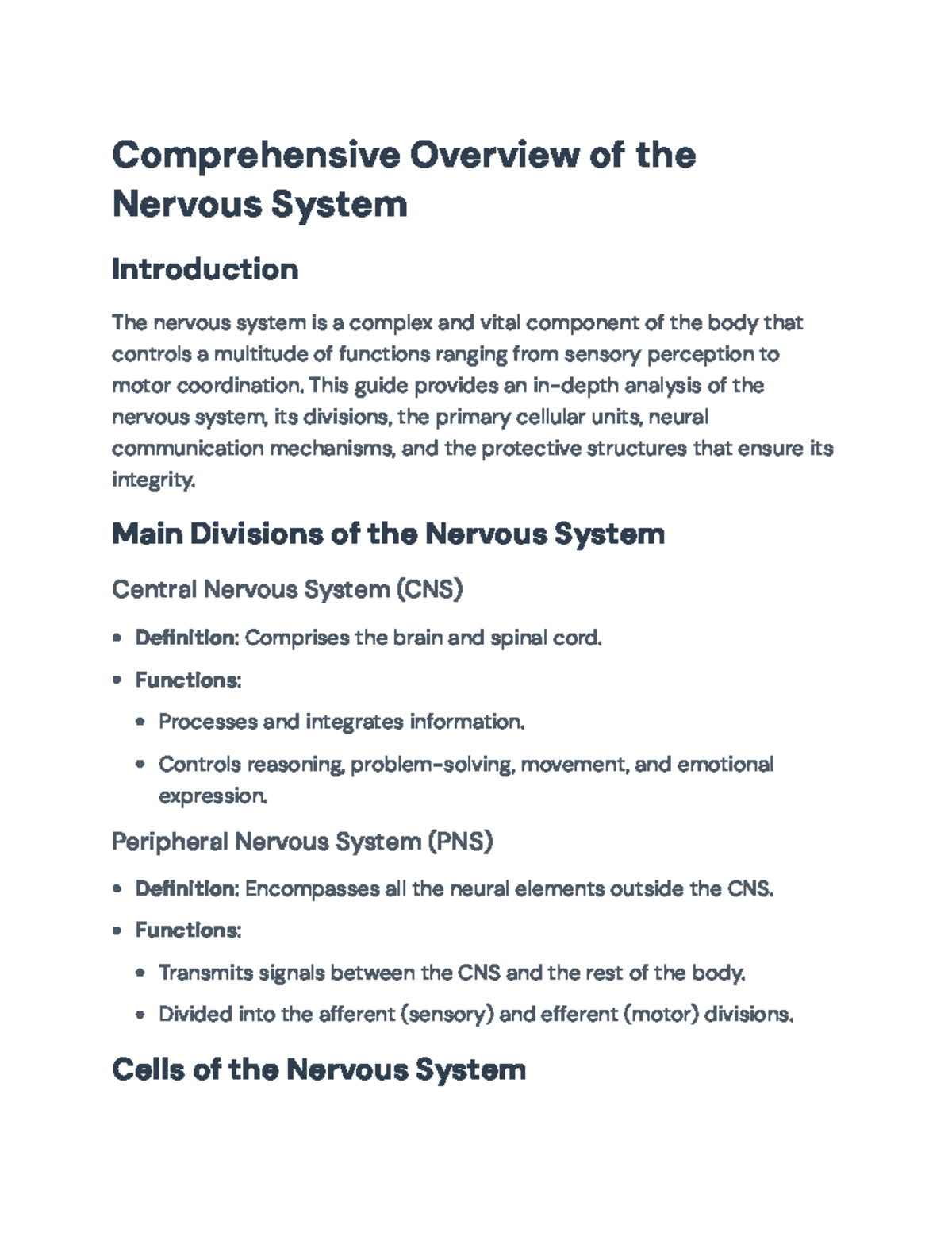 Comprehensive Guide to the Nervous System: Structure and Function ...