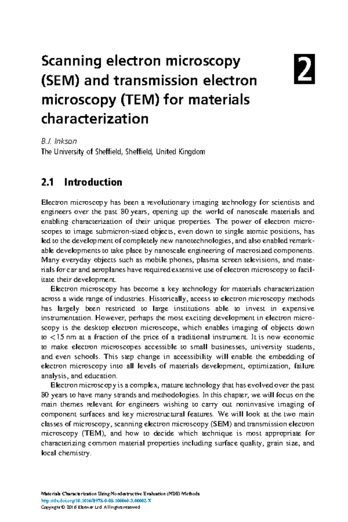 SEM and TEM Techniques for Materials Characterization (ENG 2016) - Studocu