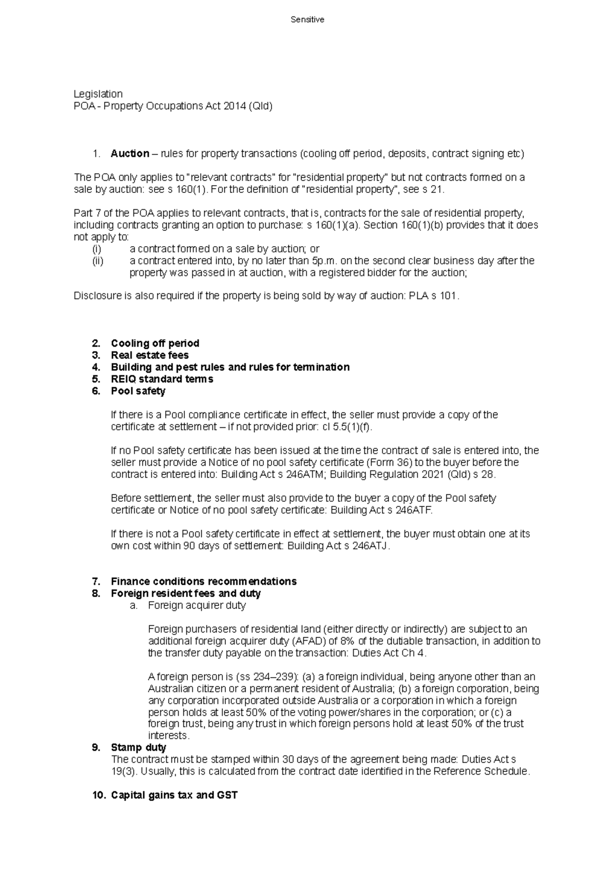 Property Oral Notes: POA Property Occupations Act 2014 (Qld) Overview ...