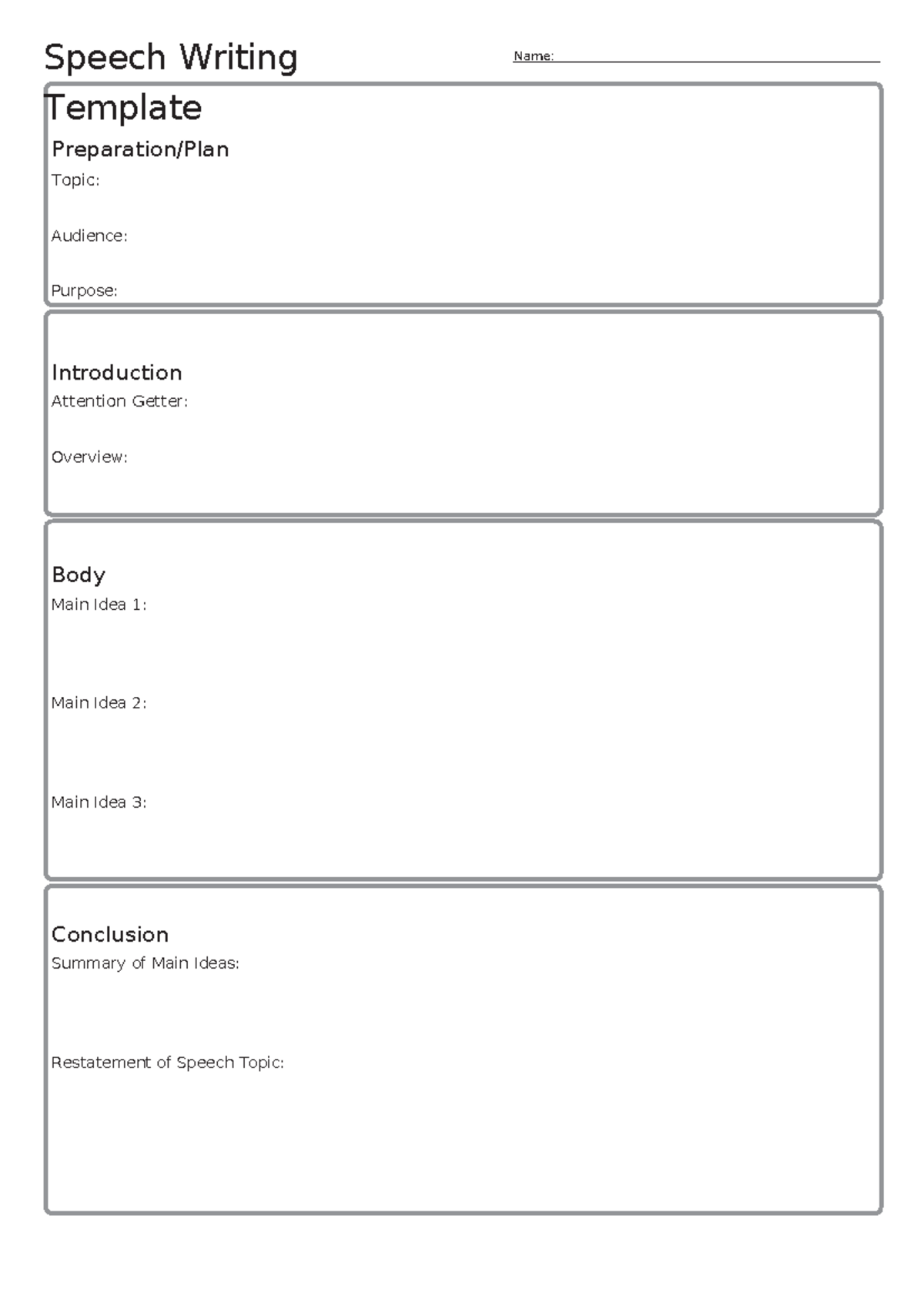 Speech planning template - Educational Management - Speech Writing ...