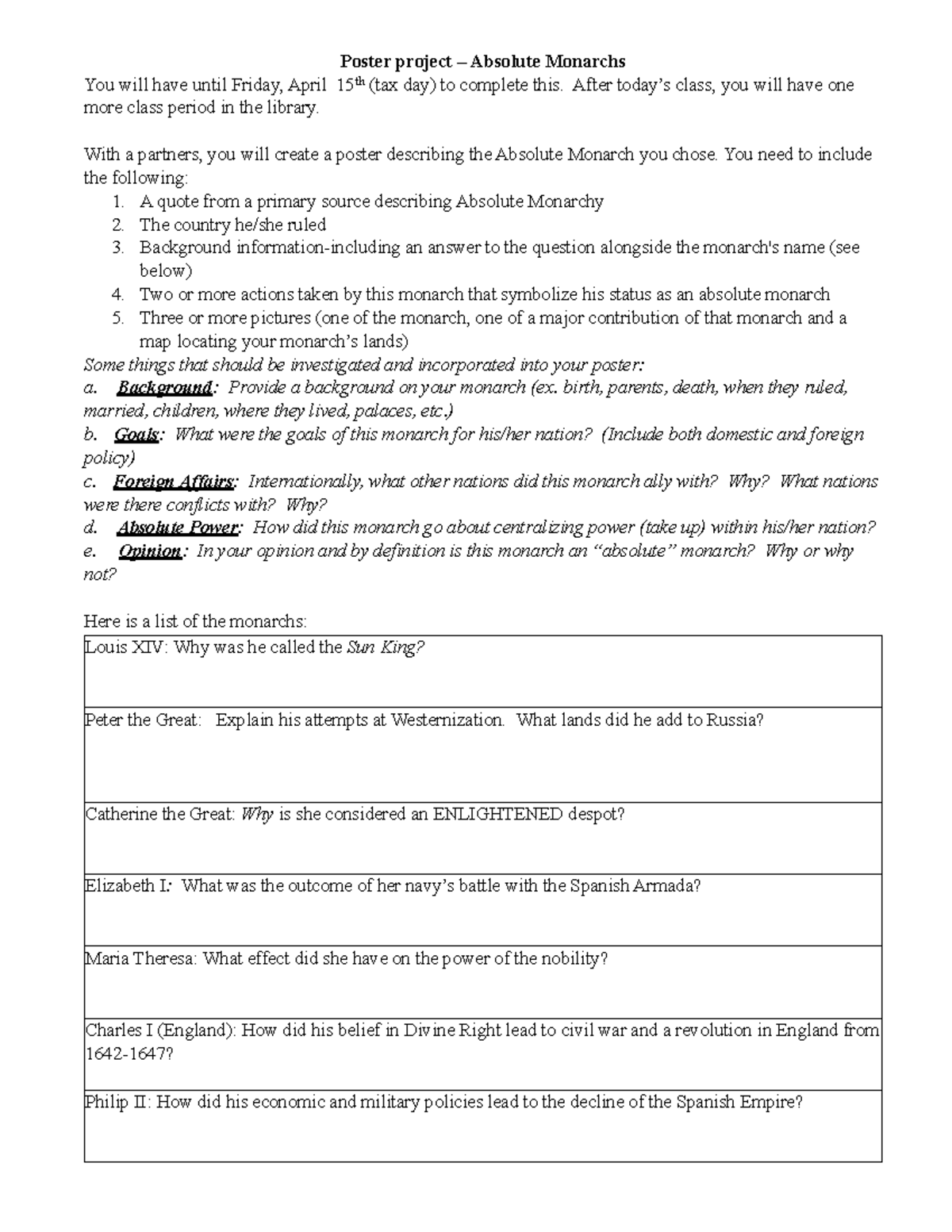 Absolute Monarchs Poster Project Guidelines and Requirements - Studocu