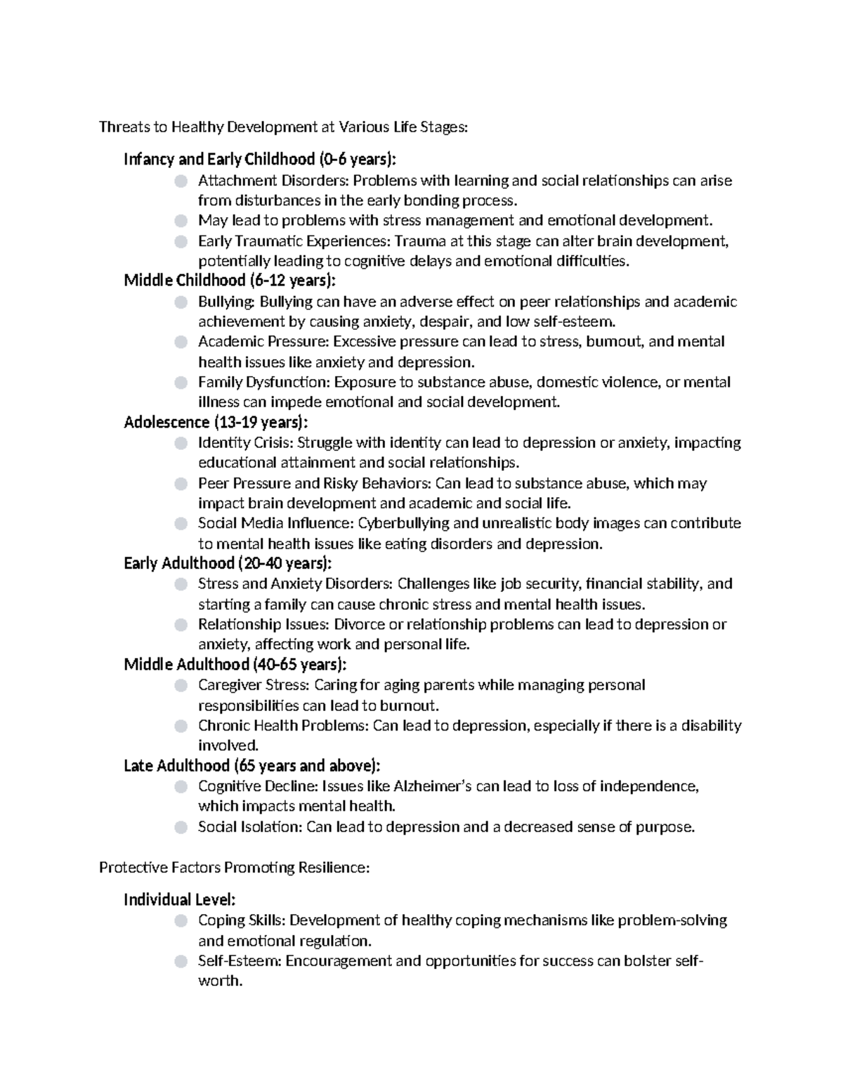 Human Assignment - Threats to Healthy Development at Various Life ...