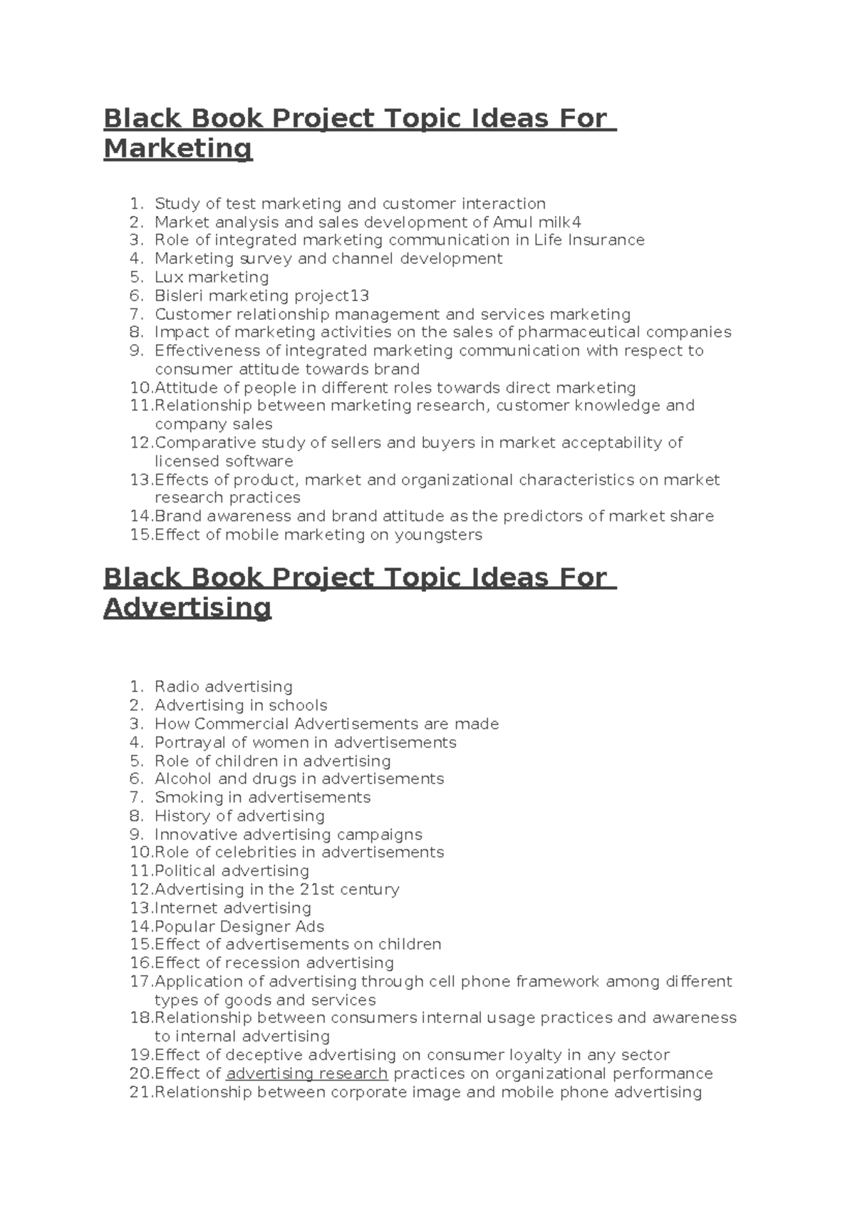 557994213 Black Book Project Topic Ideas for Marketing & Management ...