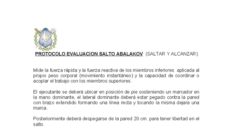 Protocolo de Evaluación del Salto Abalakov (SALTAR Y ALCANZAR) - Studocu