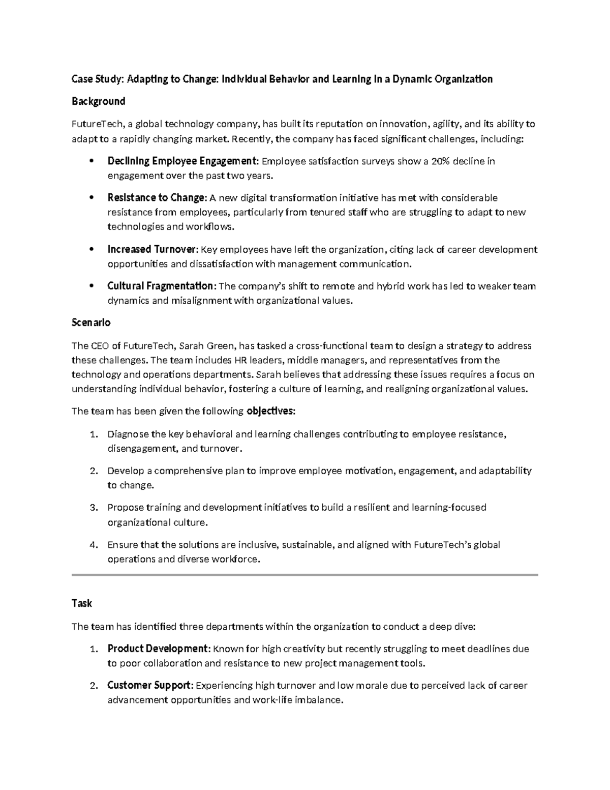 HBO Case Study: Adapting to Change in FutureTech Organization - Studocu