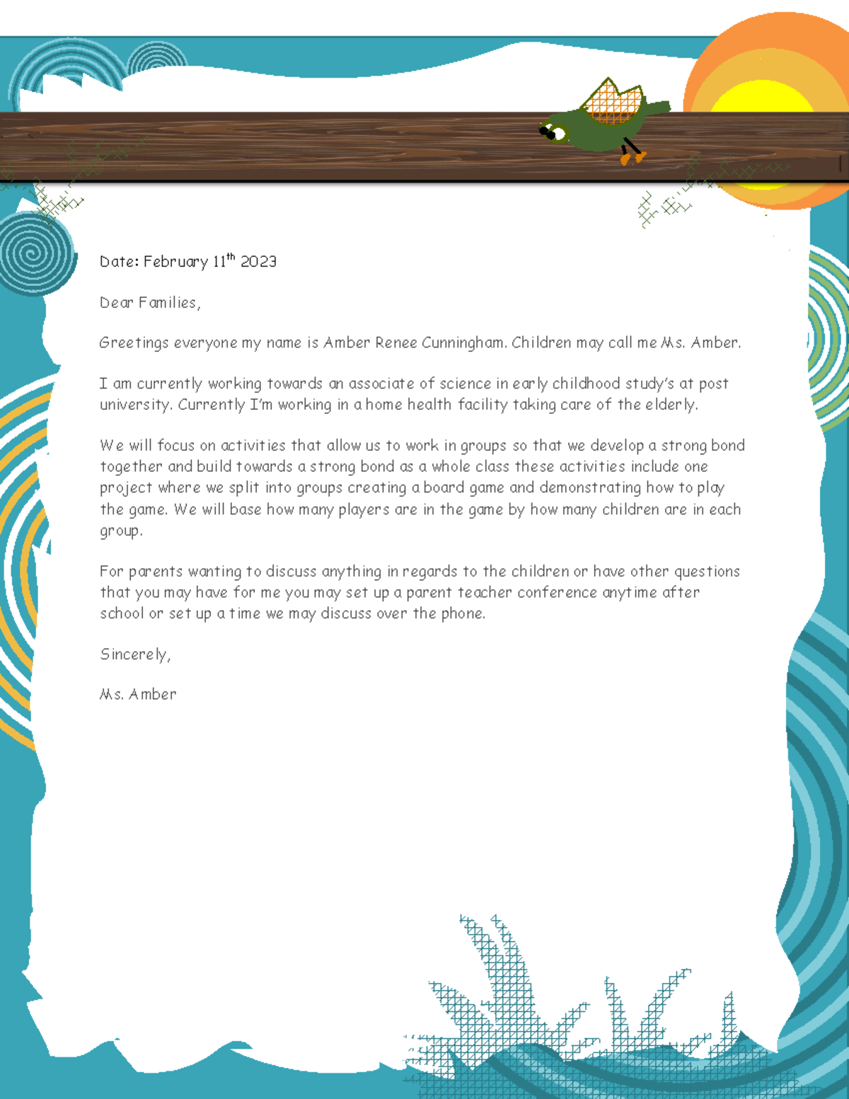 Unit 4 Revised Family Welcome Letter Template - Date: February 11th ...