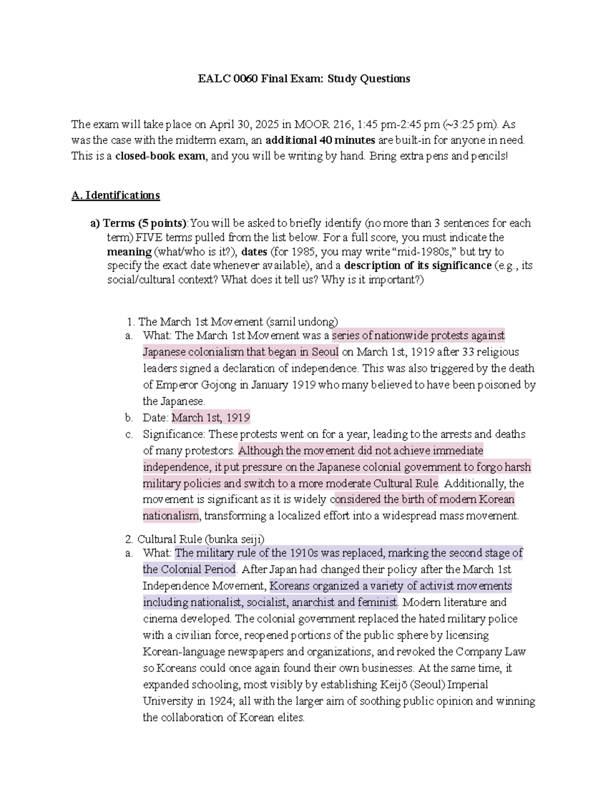 EALC 0060 Final Exam Study Guide: Key Themes & Major Events - Studocu
