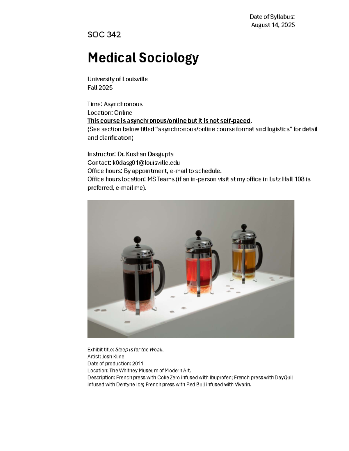 SOC 342 Medical Sociology Fall 2025 Syllabus Overview - Studocu