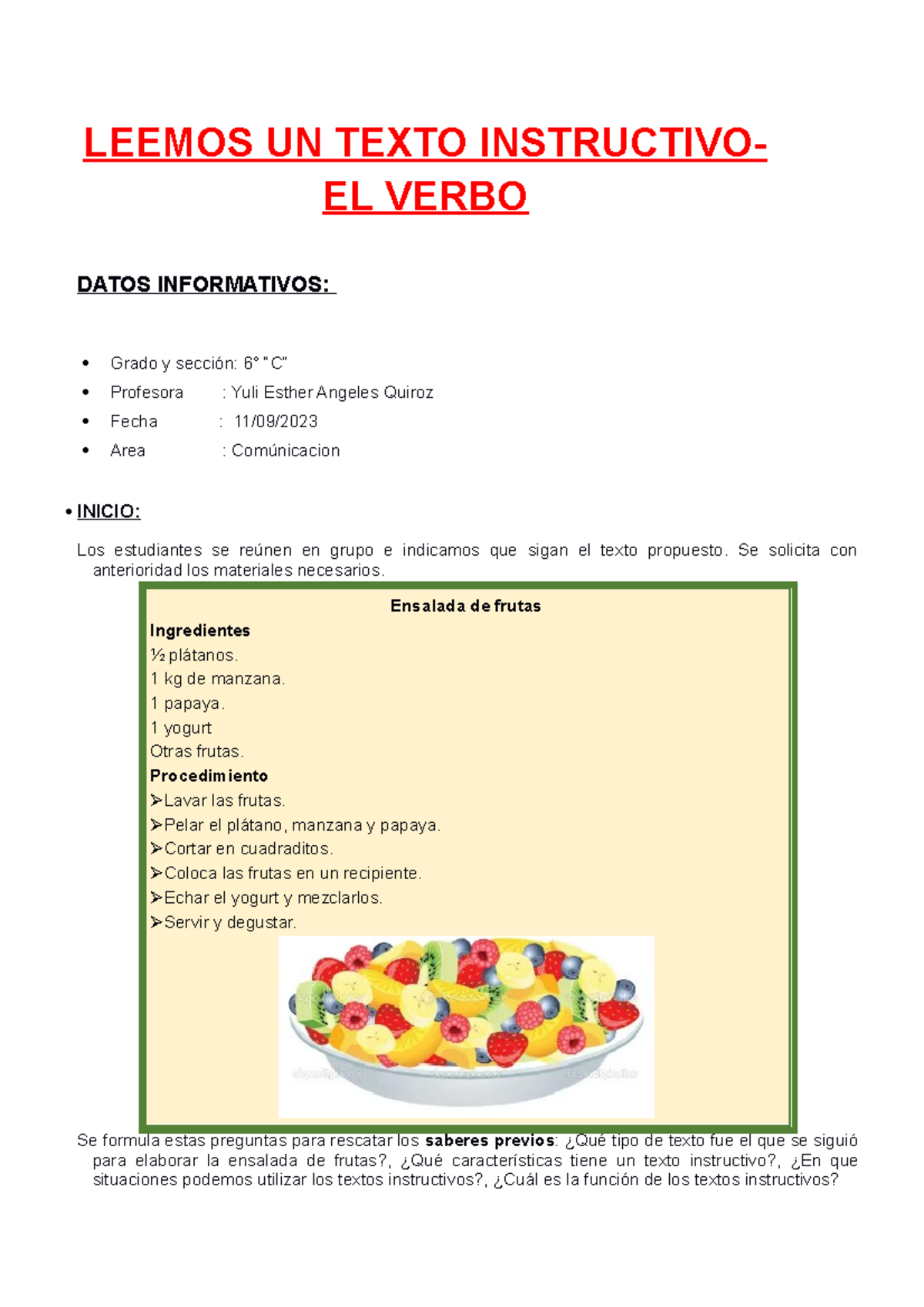 11-09-2023 Comúnicacion- Leemos UN Texto Instructivo-EL Verbo - LEEMOS ...