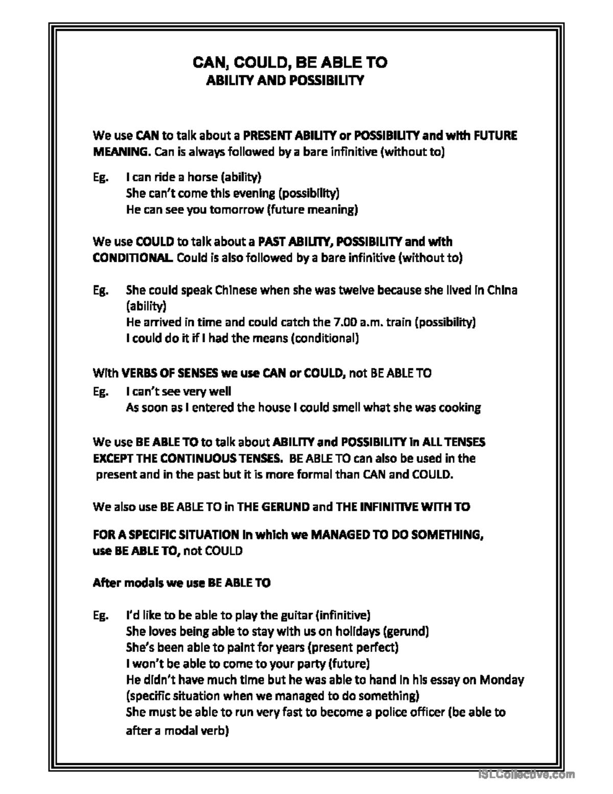 Ability and Possibility Can could be able to- Students-UNIT-5 - CAN, COULD, BE ABLE TO ABILITY ...