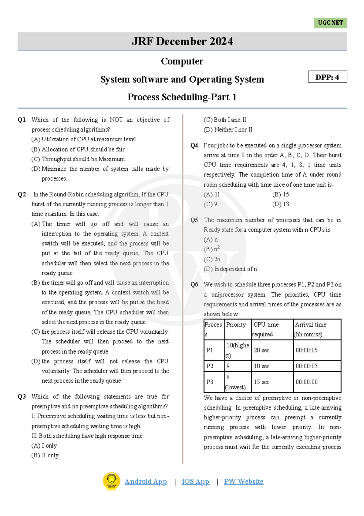 System software and Operating system DPP 04 - JRF December 2024 Q1 ...