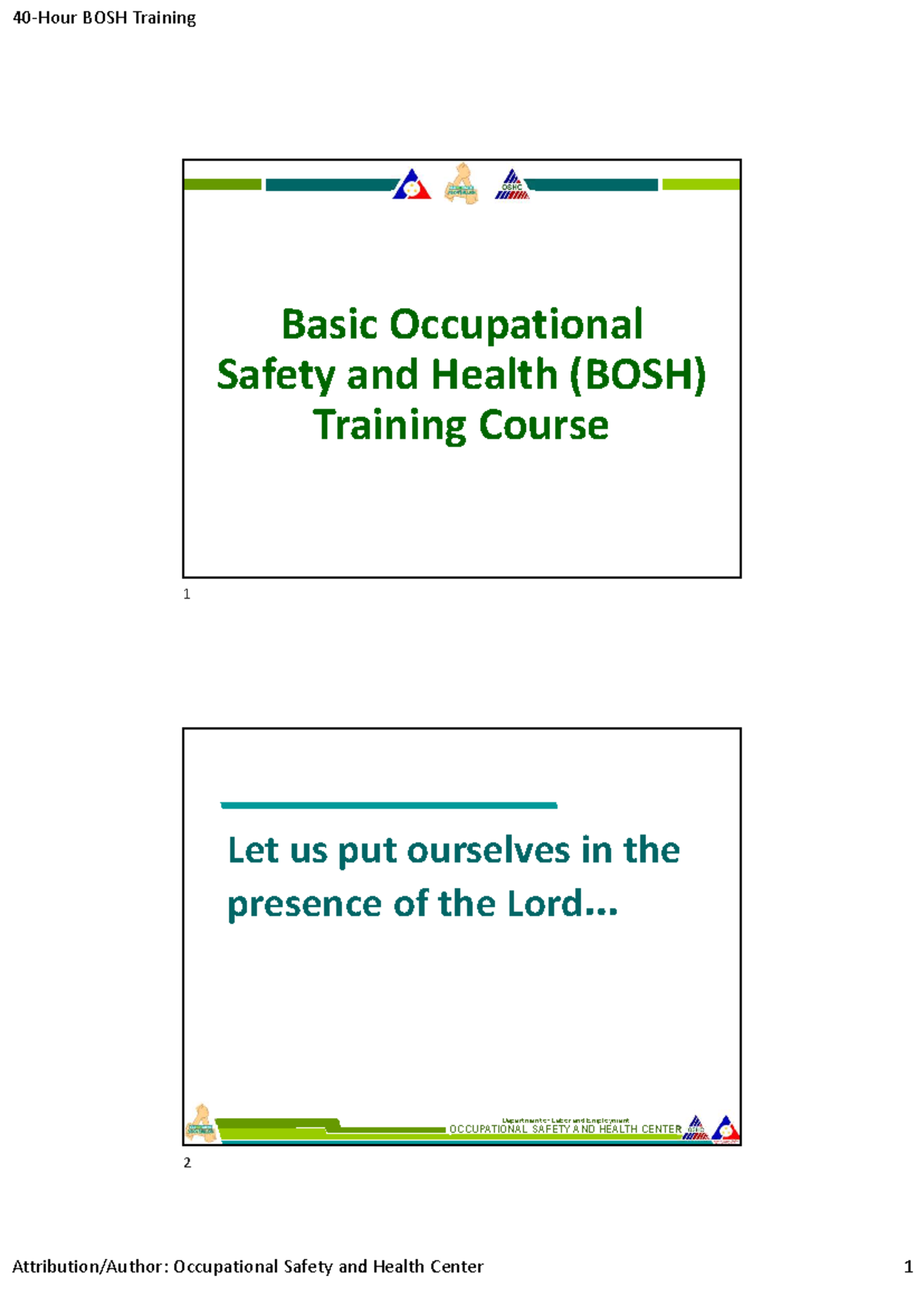 Day 1 Intro to BOSH Framework - Basic Occupational Safety Training ...