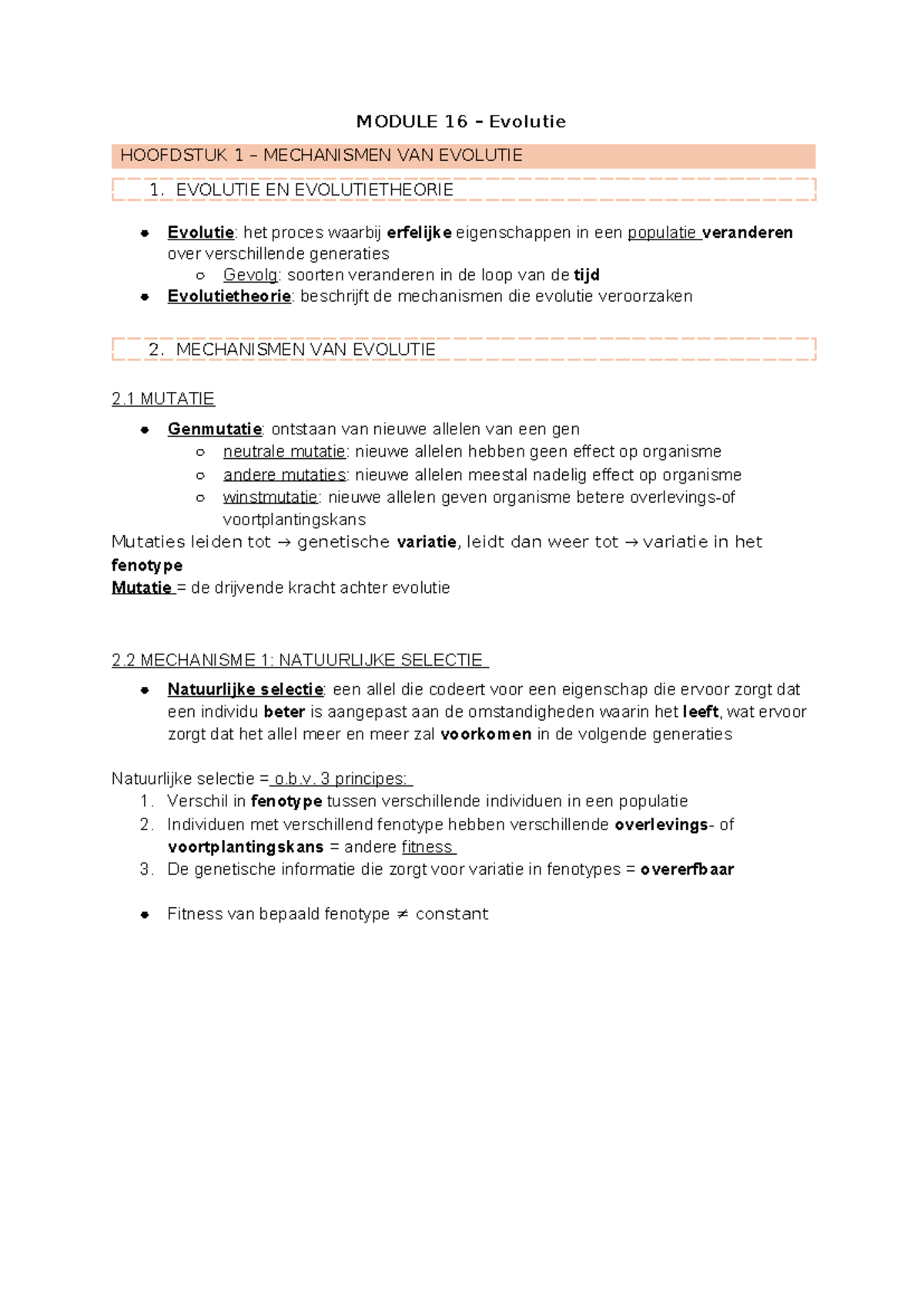 MODULE 16: Mechanismen van Evolutie en Evolutietheorie - Studocu