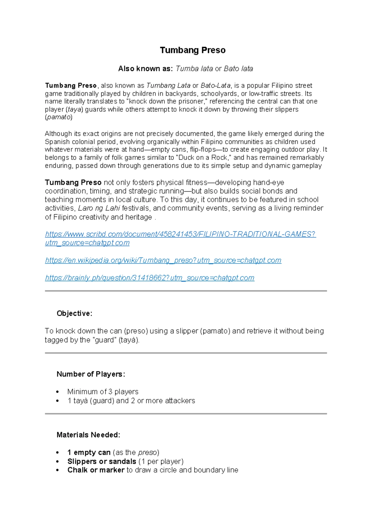 Piko (Traditional Filipino Game) - A Comprehensive Guide - Studocu