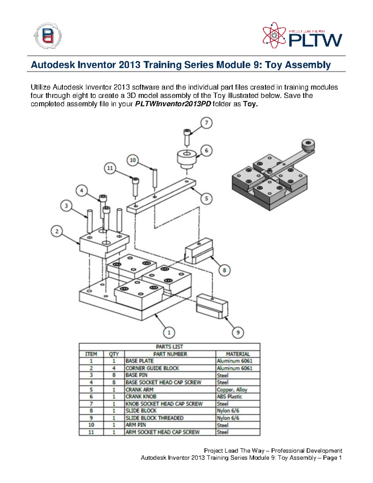 Autodesk Inventor 2013 Training Series: Module 9 Toy Assembly Guide ...