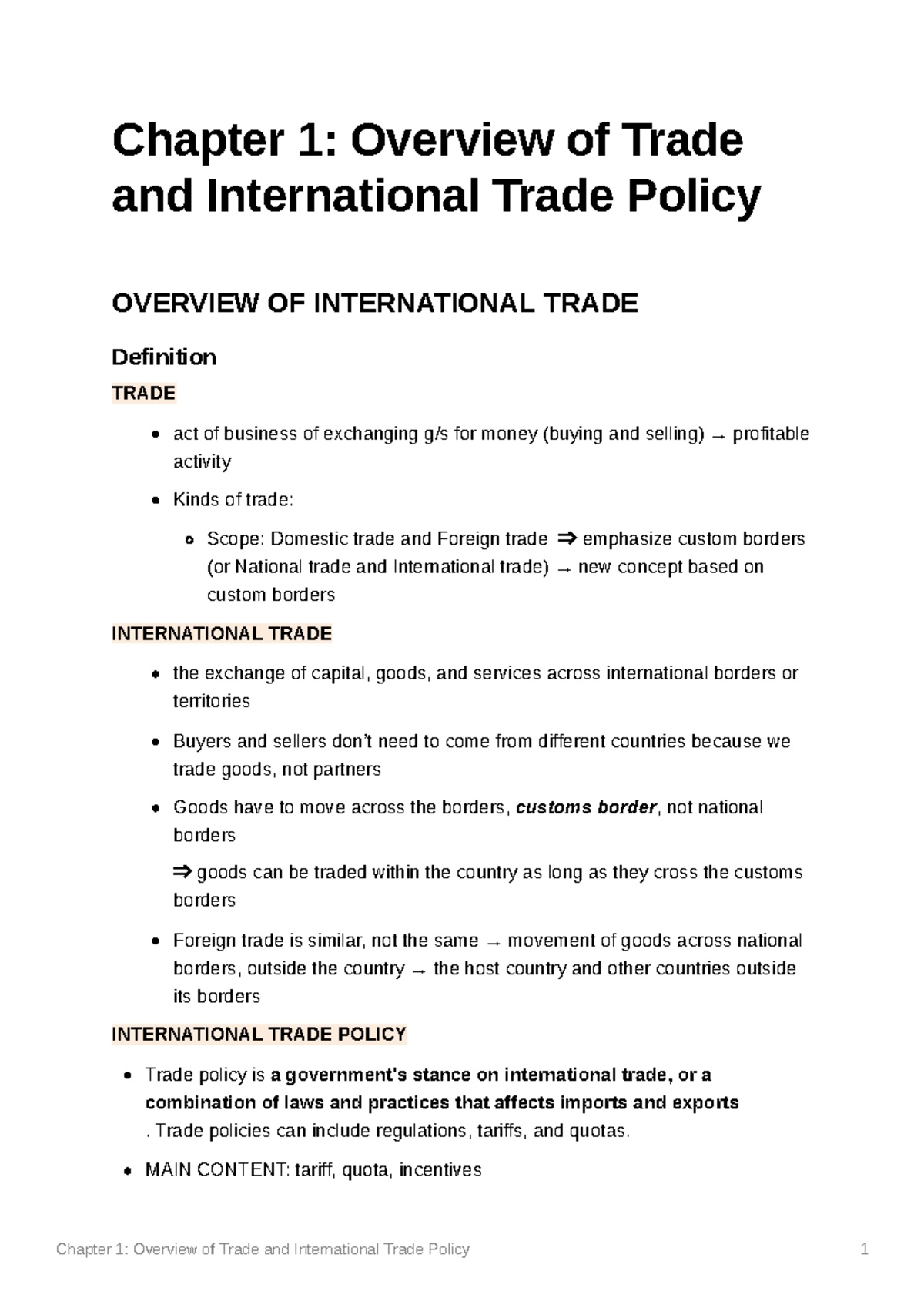 Chapter 1 Overview of Trade and International Trade Policy - Trade ...