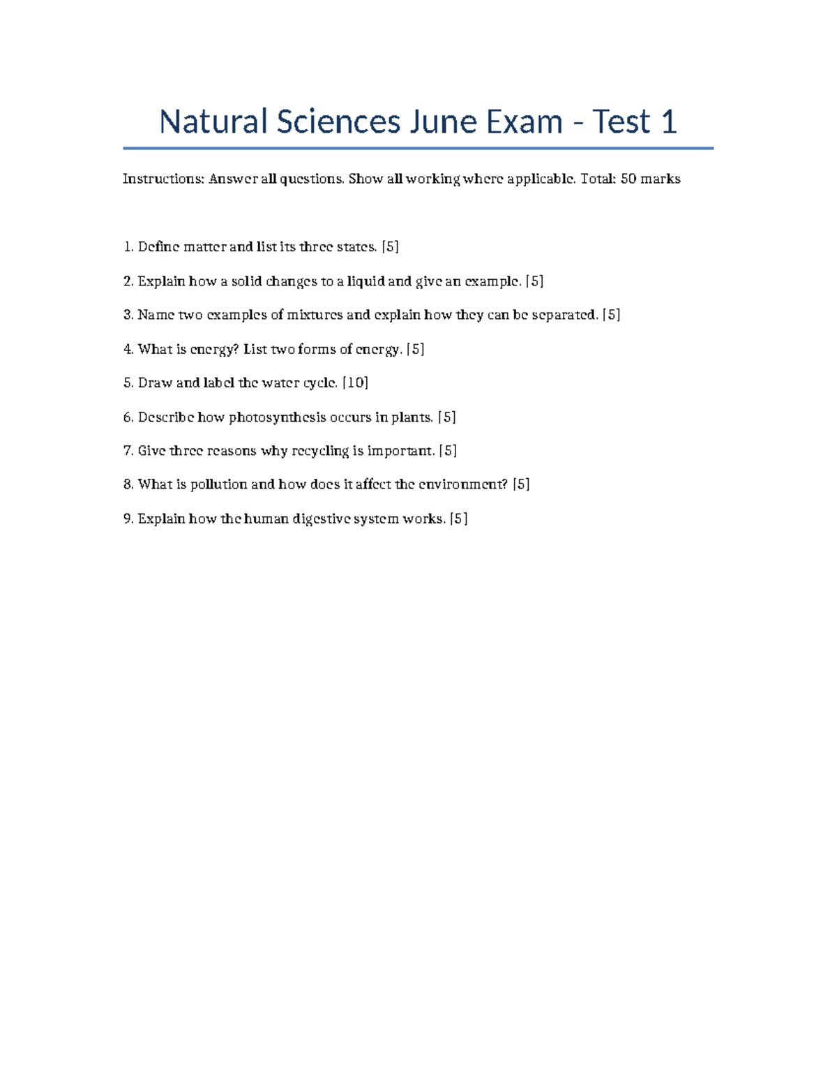 Natural Sciences NSC June Exam Test 1: Key Concepts & Questions - Studocu