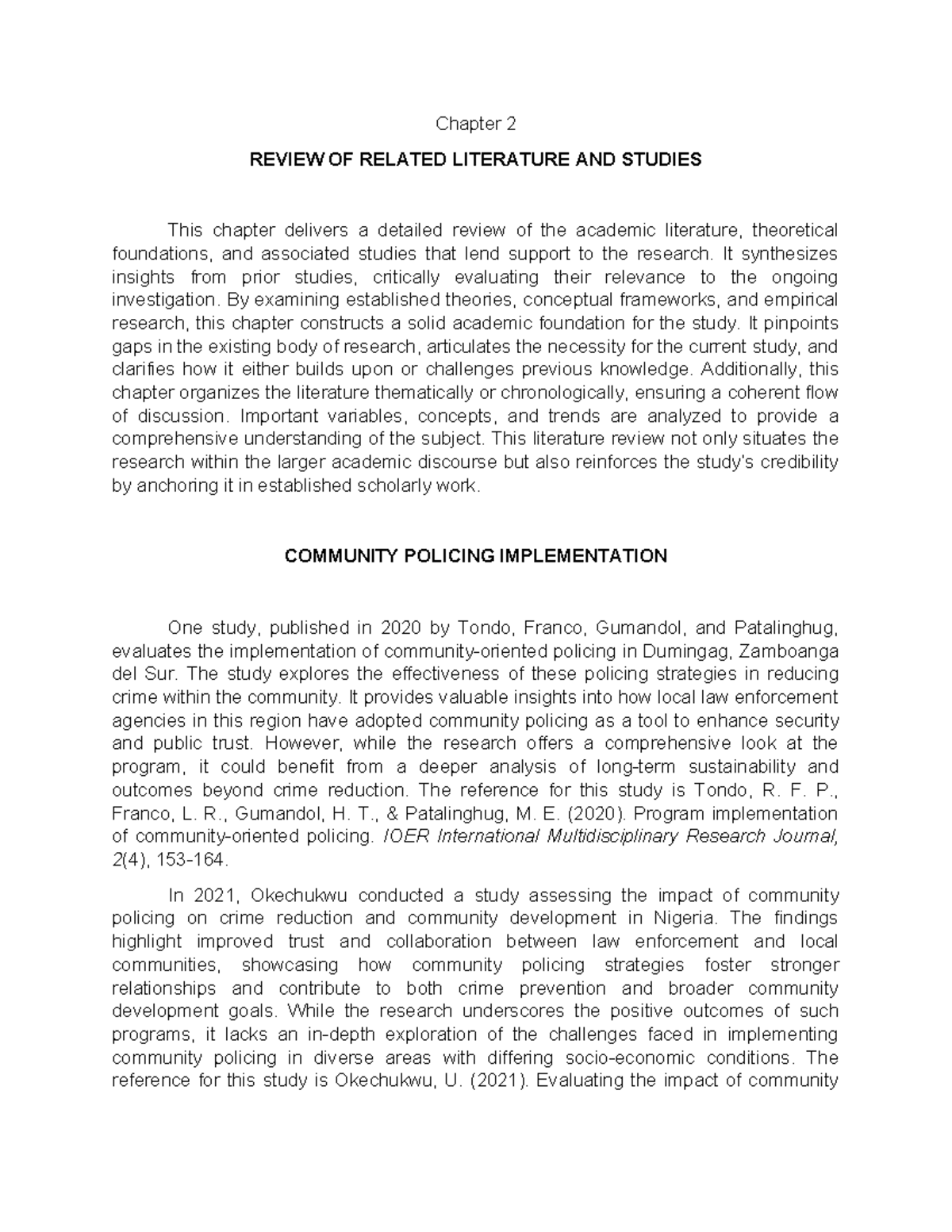 Chapter 2 RRL: Community Policing Strategies and Crime Rate Insights ...