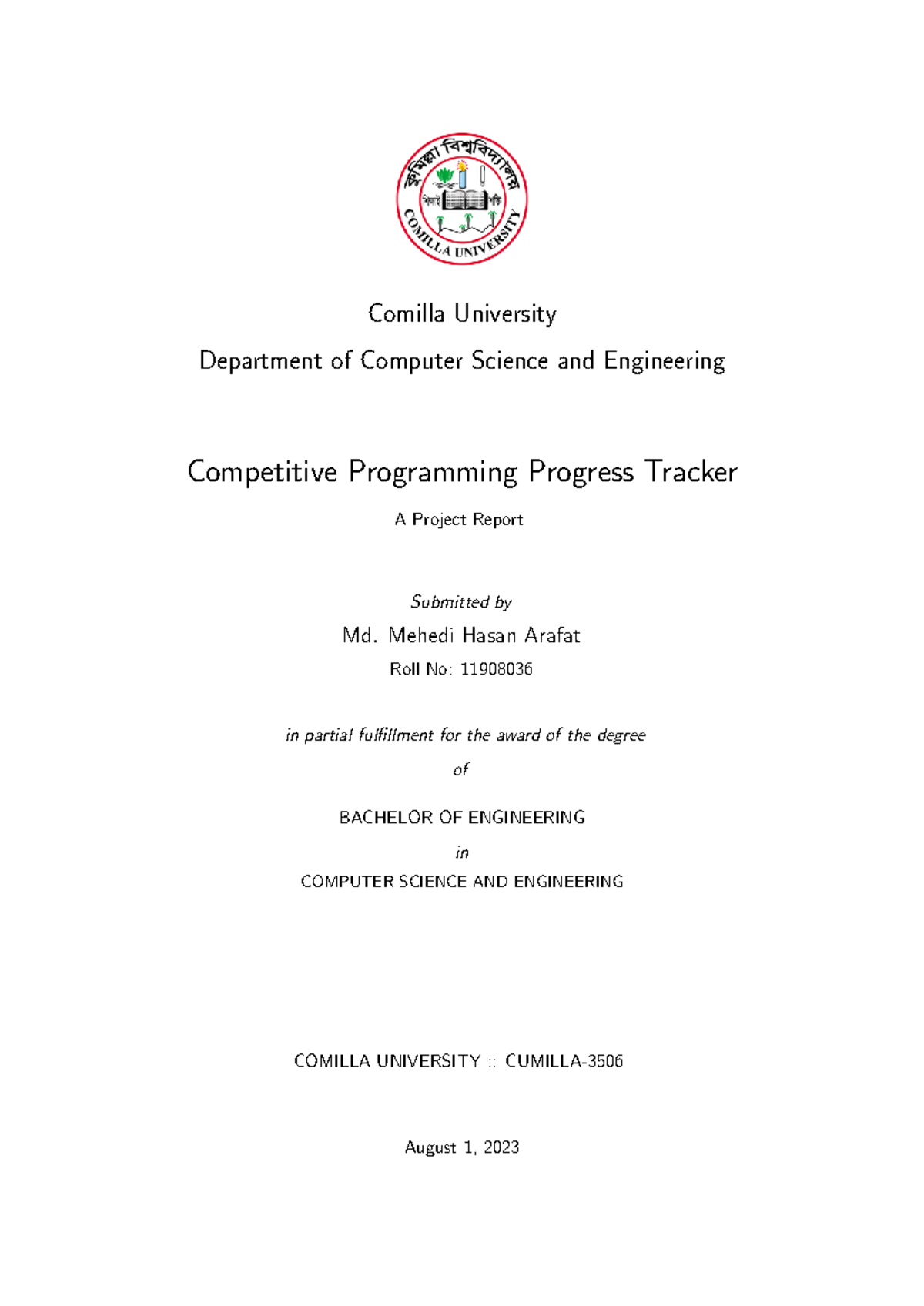 SWE project report - Comilla University Department of Computer Science ...