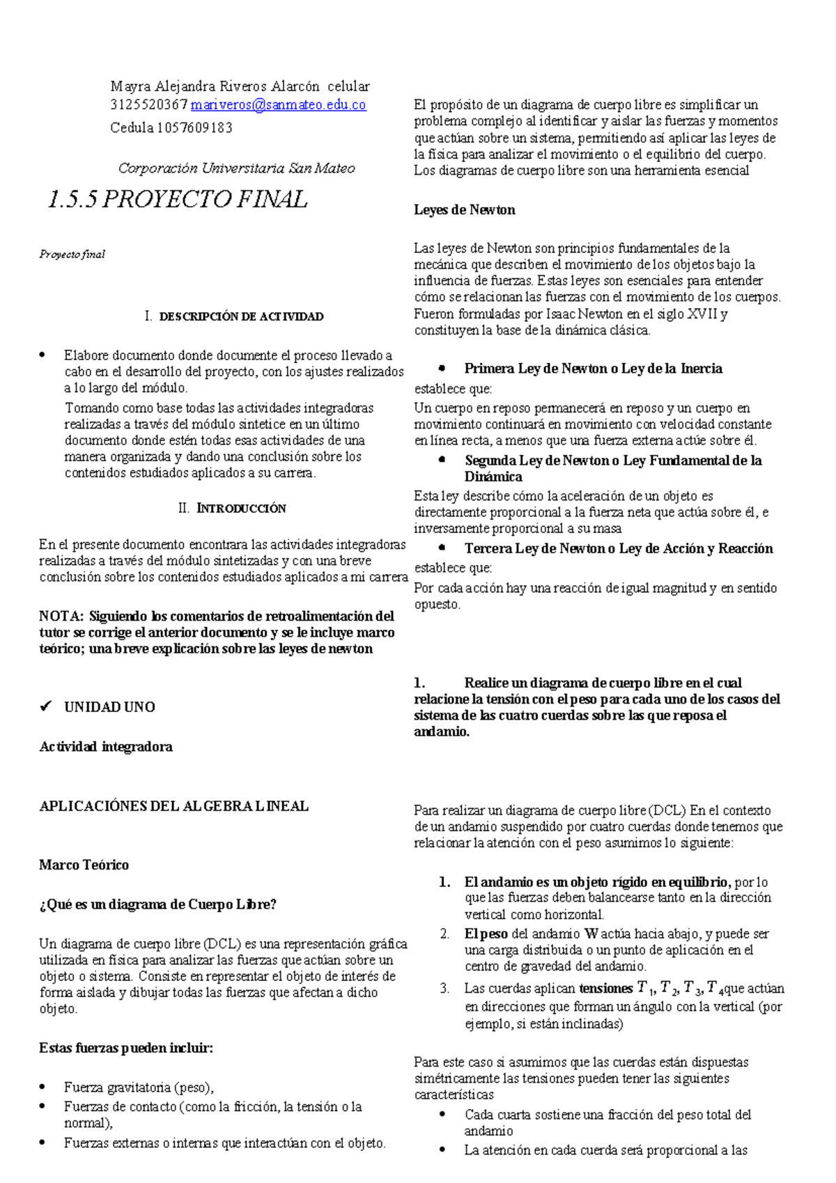 Proyecto Final - ejercicios de algebra - Mayra Alejandra Riveros Alarcón celular 3125520367 ...