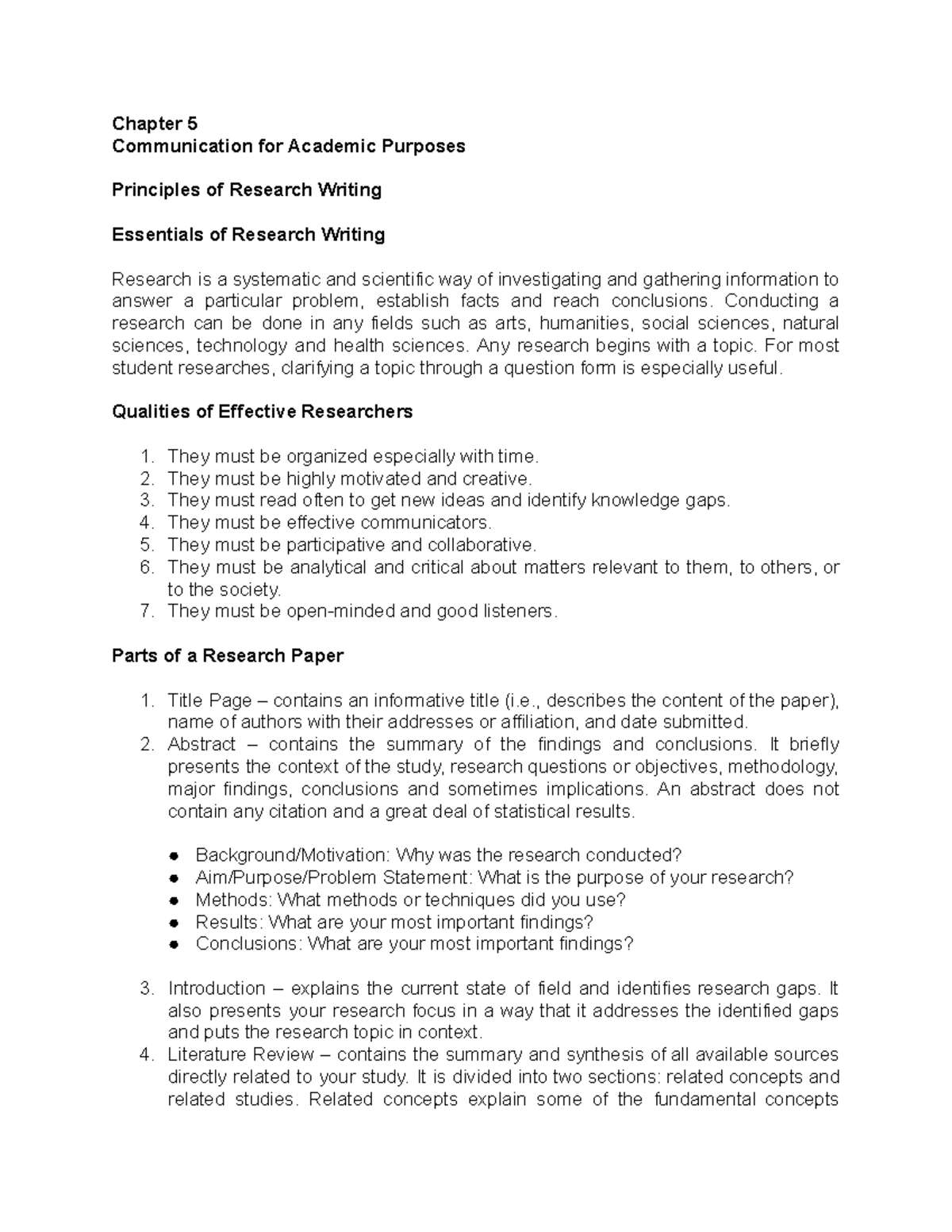 Chapter 5: Communication for Academic Purposes - Research Paper ...