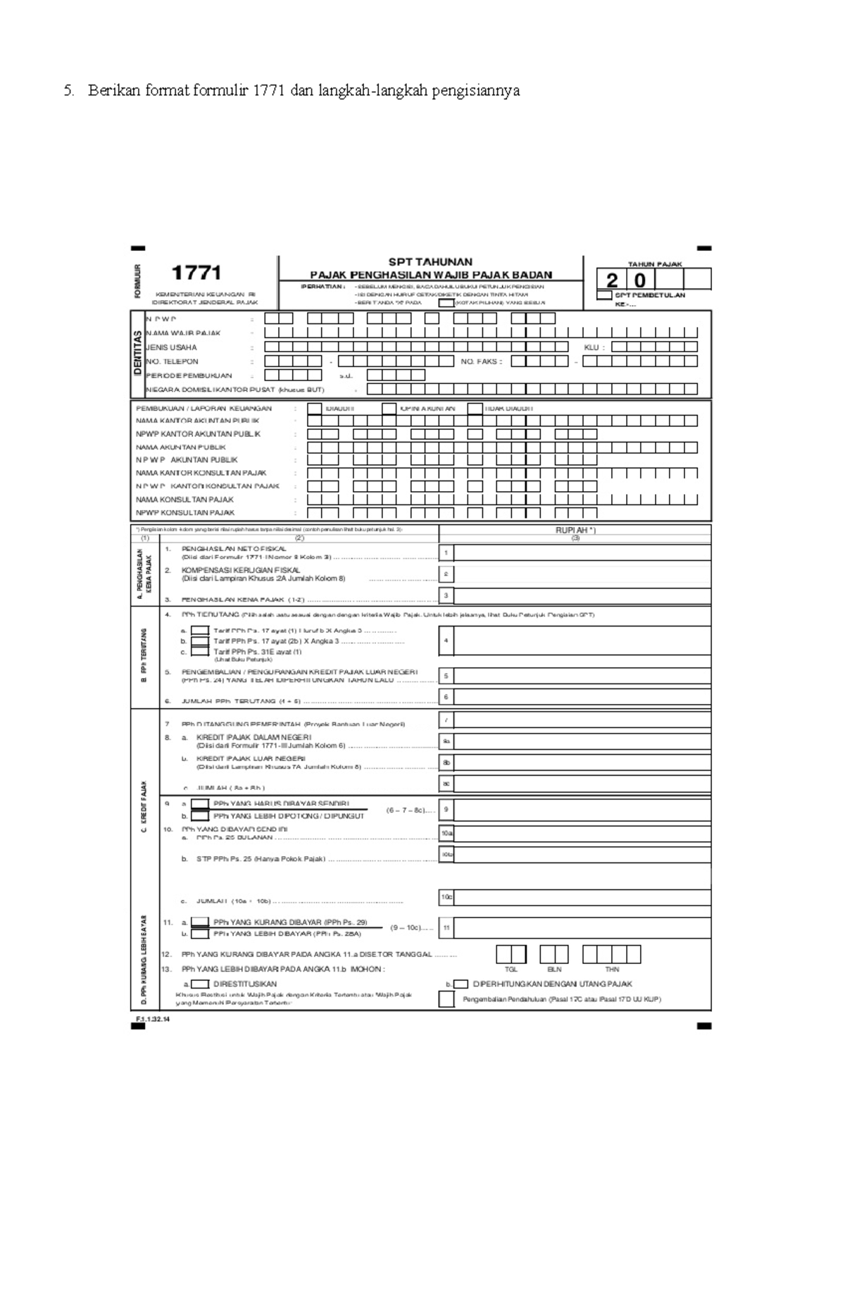 Tugas 3 Perpajakan: Panduan Mengisi Formulir 1771 untuk SPT Tahunan ...