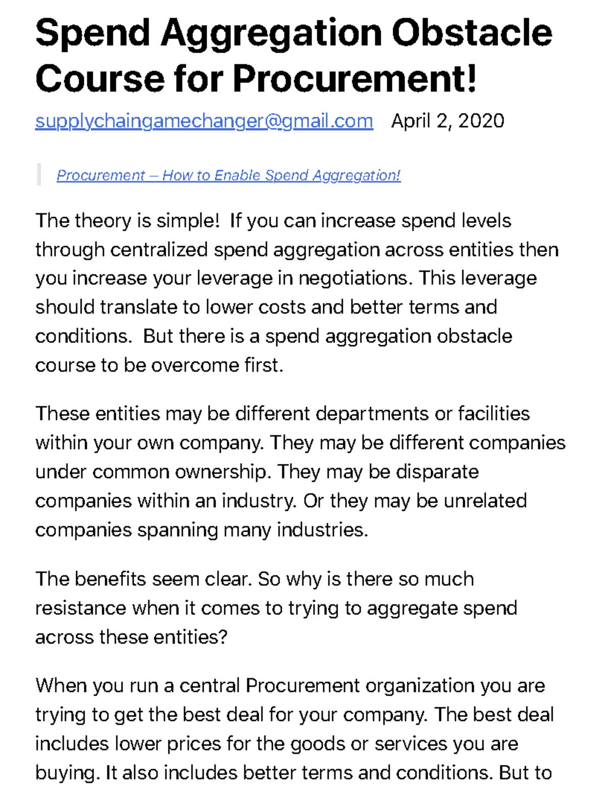 C1W2 Spend Aggregation Challenges in Procurement Strategies - Studocu