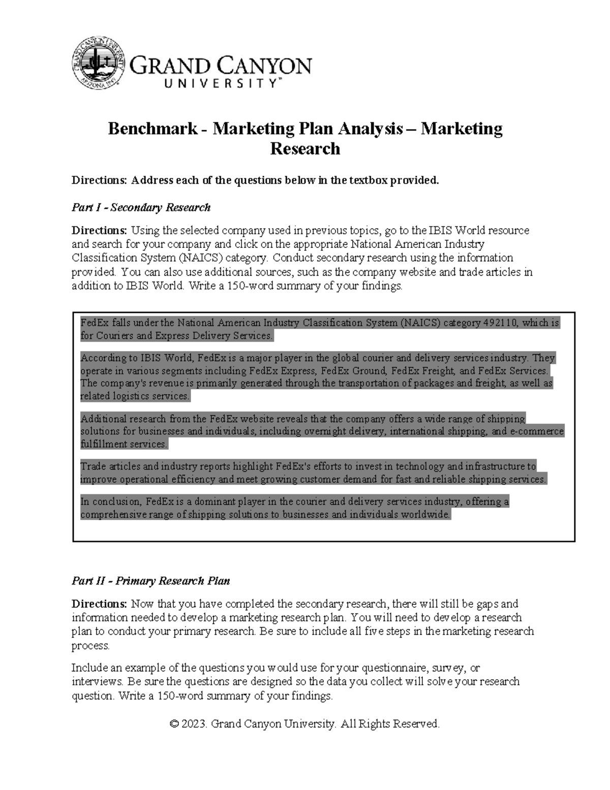 MKT 315 RS T3 Benchmark Marketing Plan & Research Analysis - Studocu
