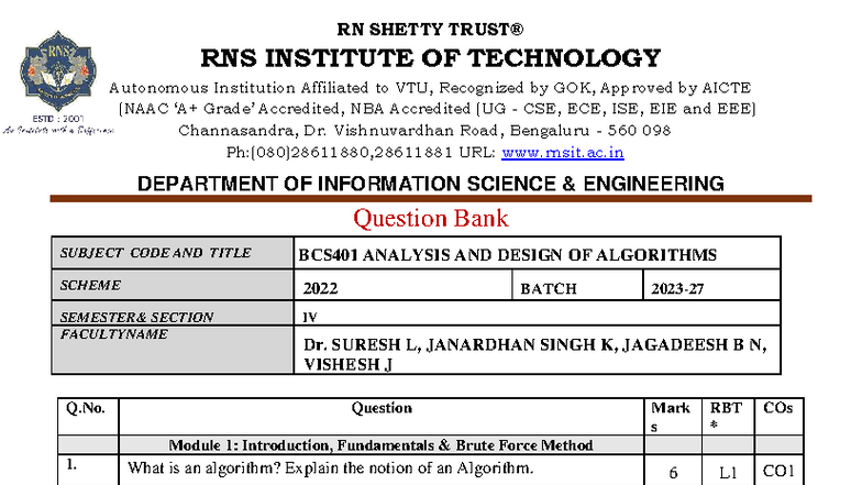 BCS401 Question bank - RN SHETTY TRUST® RNS INSTITUTE OF TECHNOLOGY ...