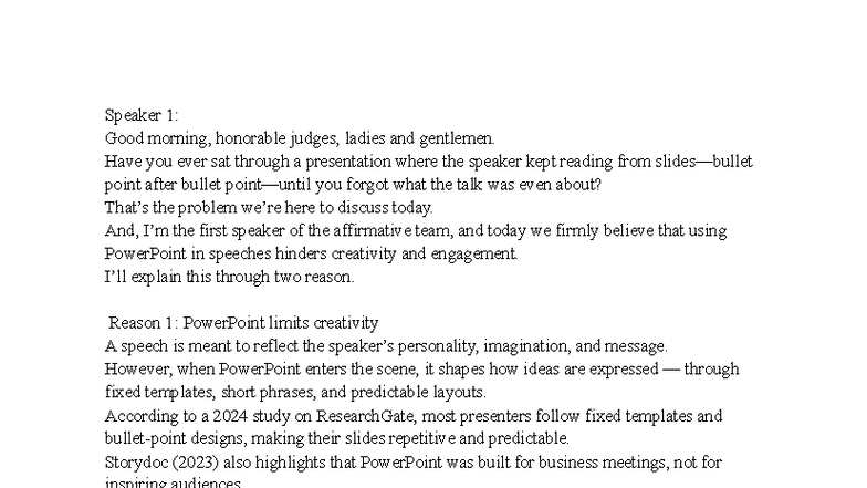 PowerPoint's Impact on Creativity & Engagement in Speeches - Studeersnel