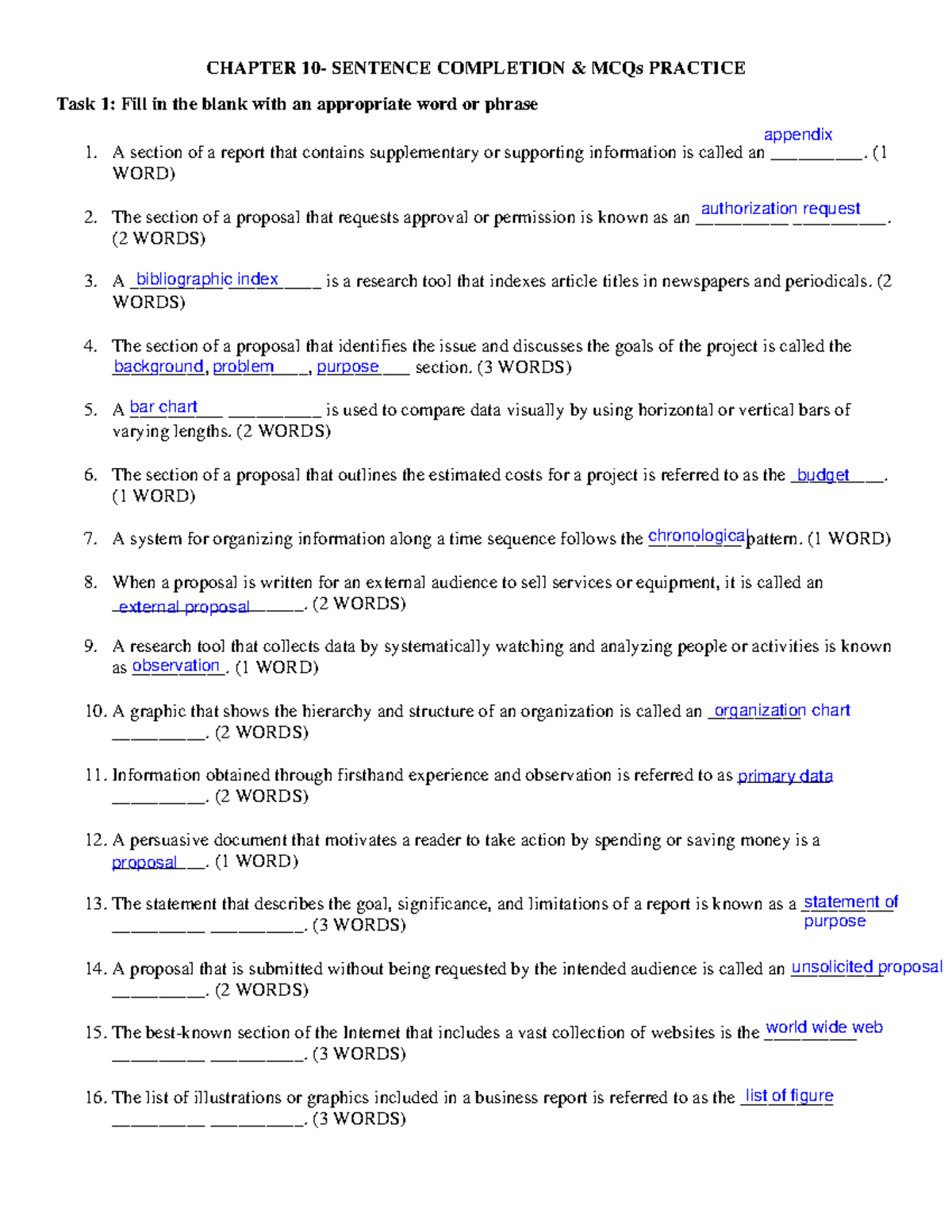 CHAPTER 10 SENTENCE COMPLETION MCQs PRACTICE - Studocu