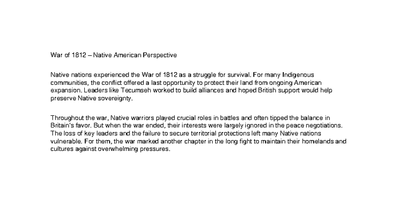 War of 1812: Native American Perspectives on Survival and Sovereignty ...