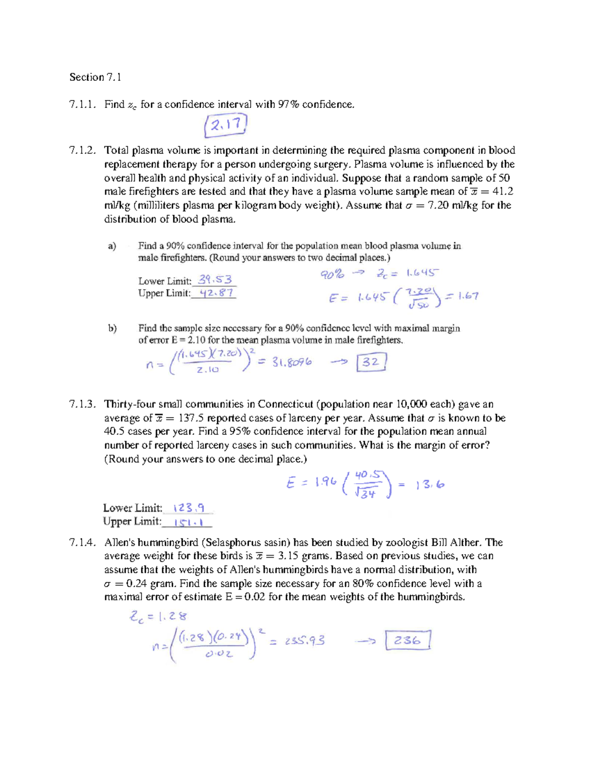 Master File - Test Review, Statistics & Confidence Intervals - 7.1 ...