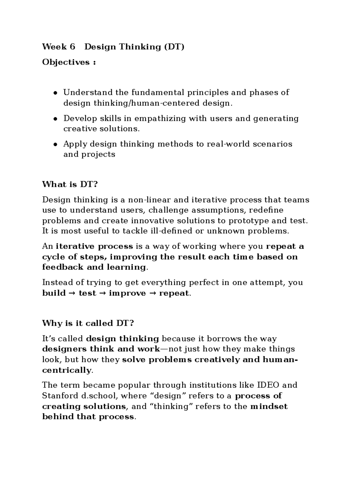 Week 6 DT: Understanding Design Thinking Principles and Phases - Studocu