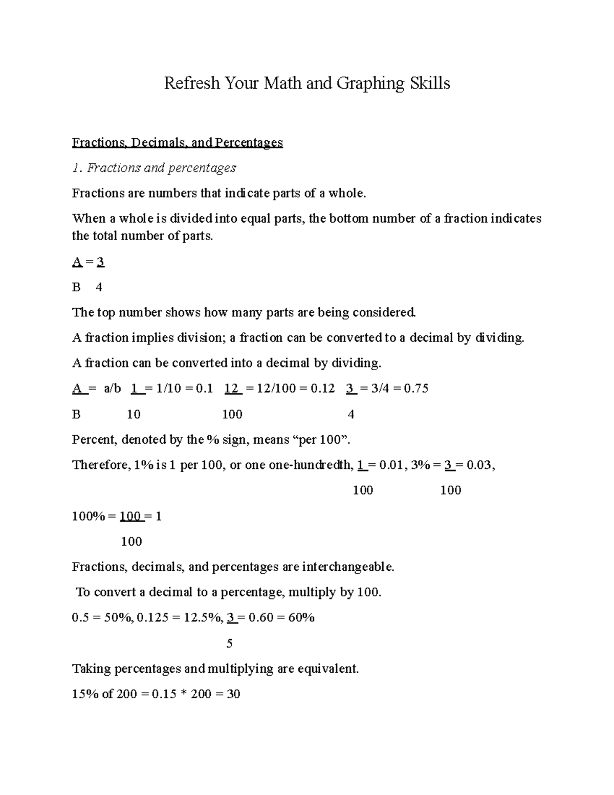 Math and Graphing Skills Review: Fractions, Decimals, Percentages - Studocu