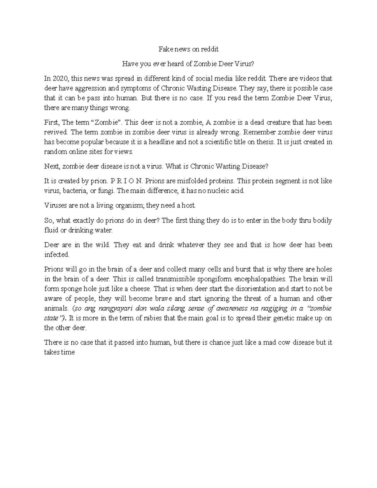 English Chronic disease report script about zombie outbreak fake news ...