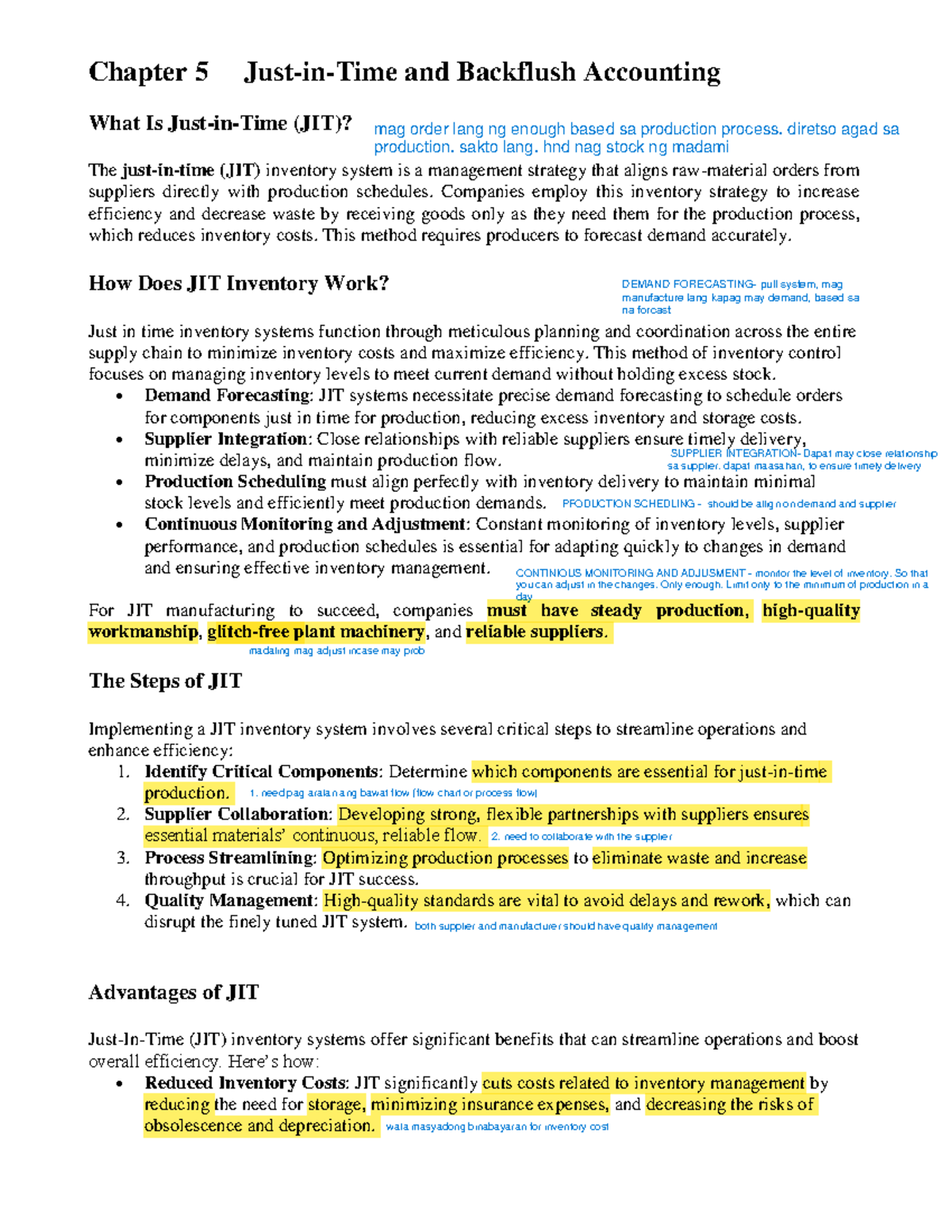 Ch05 Just-in-Time (JIT) & Backflush Accounting Overview and Insights ...